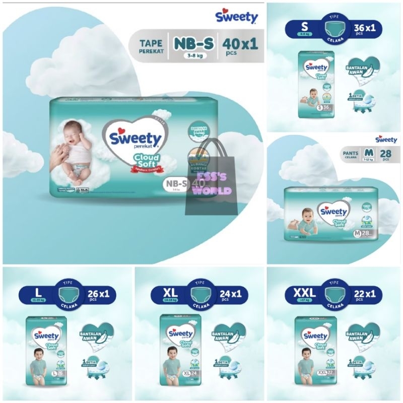 Jual Sweety Silver Diaper Comfort Cloud NBS-40 Tape, S36 Pants, M32 ...