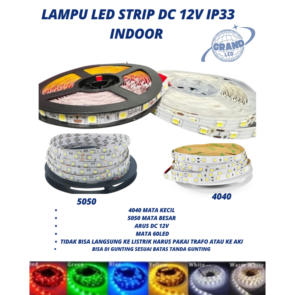 Jual LAMPU LED STRIP 4040 & 5050 IP33 12v INDOOR LED STRIP INDOOR DC ...