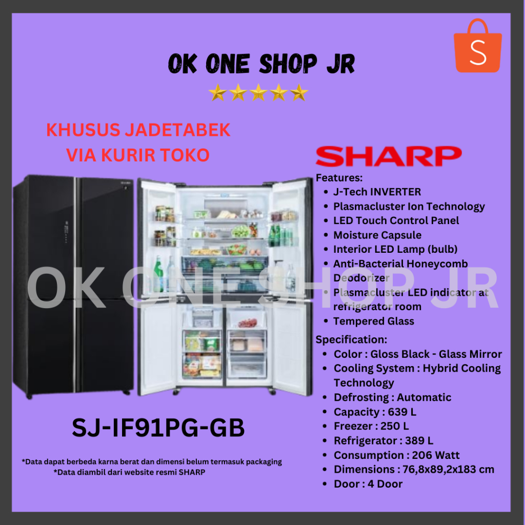 Jual SHARP Kulkas Side by Side 4 Pintu SJ-IF91PG-GB (Inverter) | Shopee Indonesia