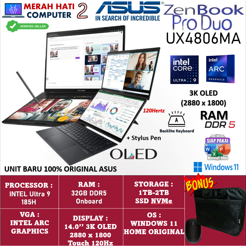 Jual ASUS ZENBOOK Pro Duo UX8406MA Intel EVO Ultra 9 185H 32GB Ddr5 1TB ...