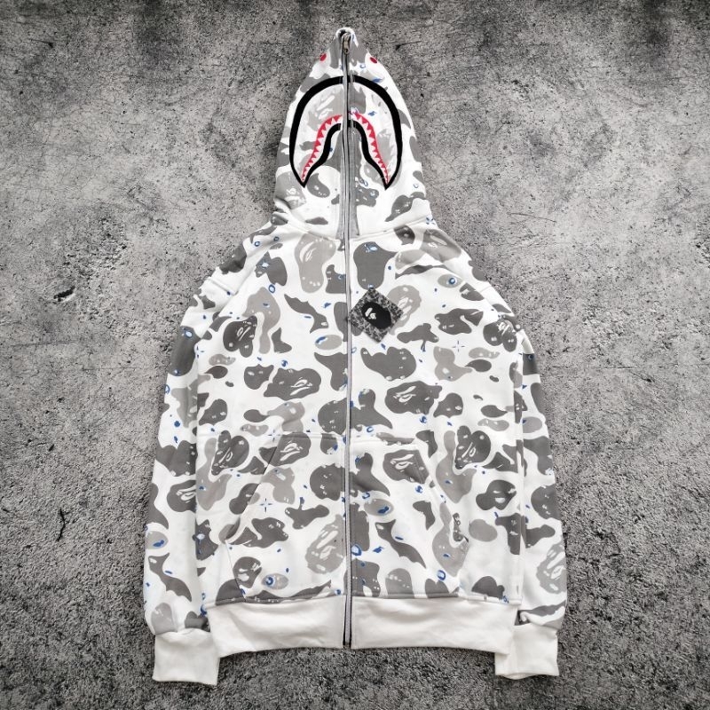 Jual HOODIE ZIPPER BAPE CAMO WHITE FULL TAG LABEL | Shopee Indonesia