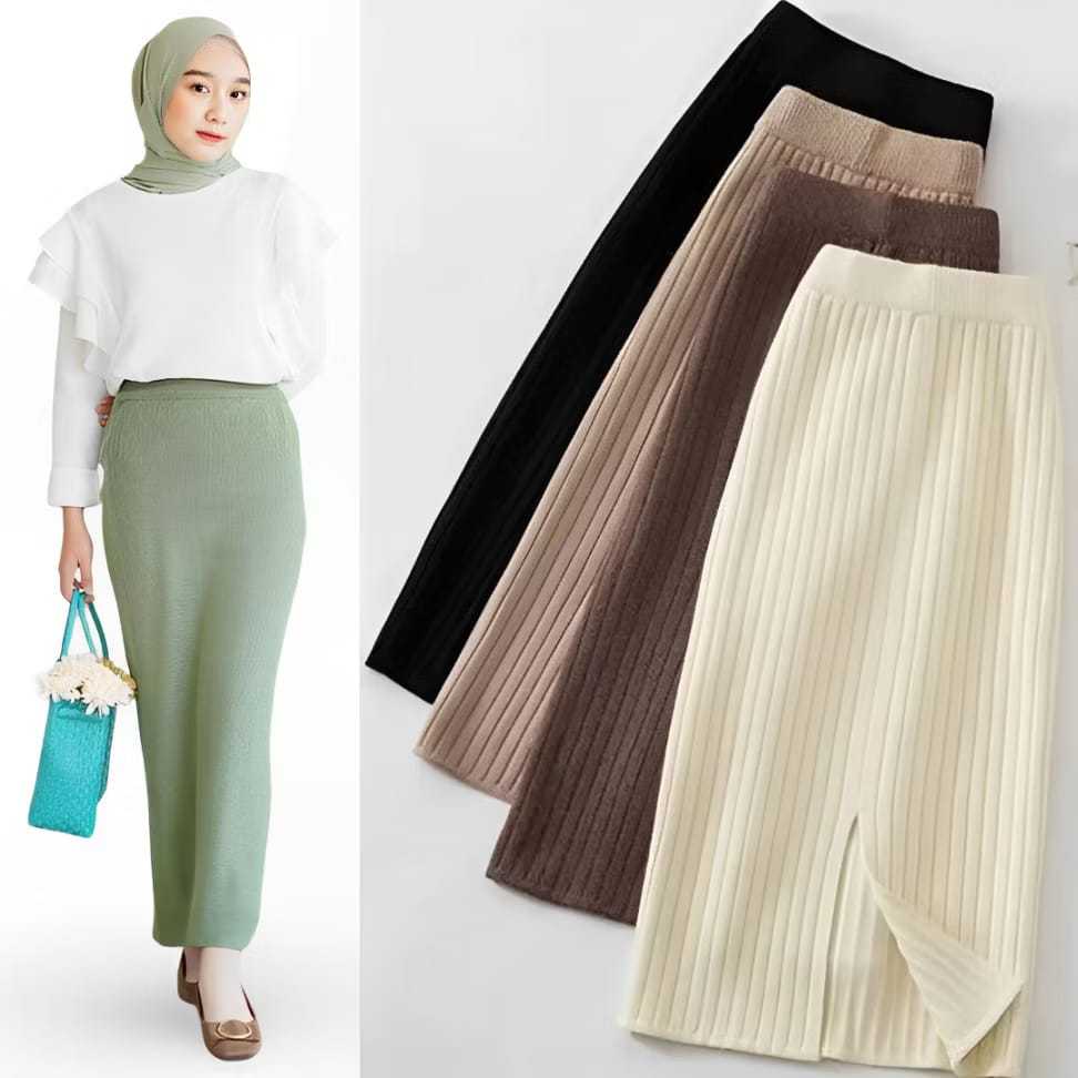 Jual ROK SPAN RAJUT PANJANG PREMIUM RAJUT SPAN WANITA | Shopee Indonesia