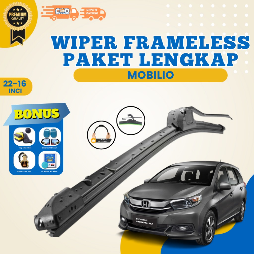 Jual Wiper Frameless MOBILIO (22-16 Inci) + BONUS Perawatan Mobil ...