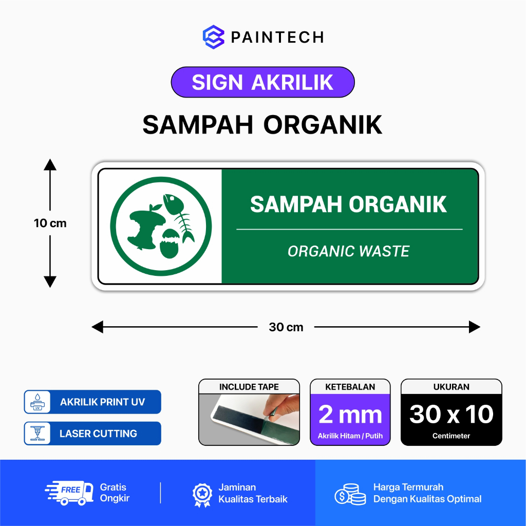 Jual Akrilik Sign Sampah Organik Ukuran 30 X 10 Signboard Organic Waste ...