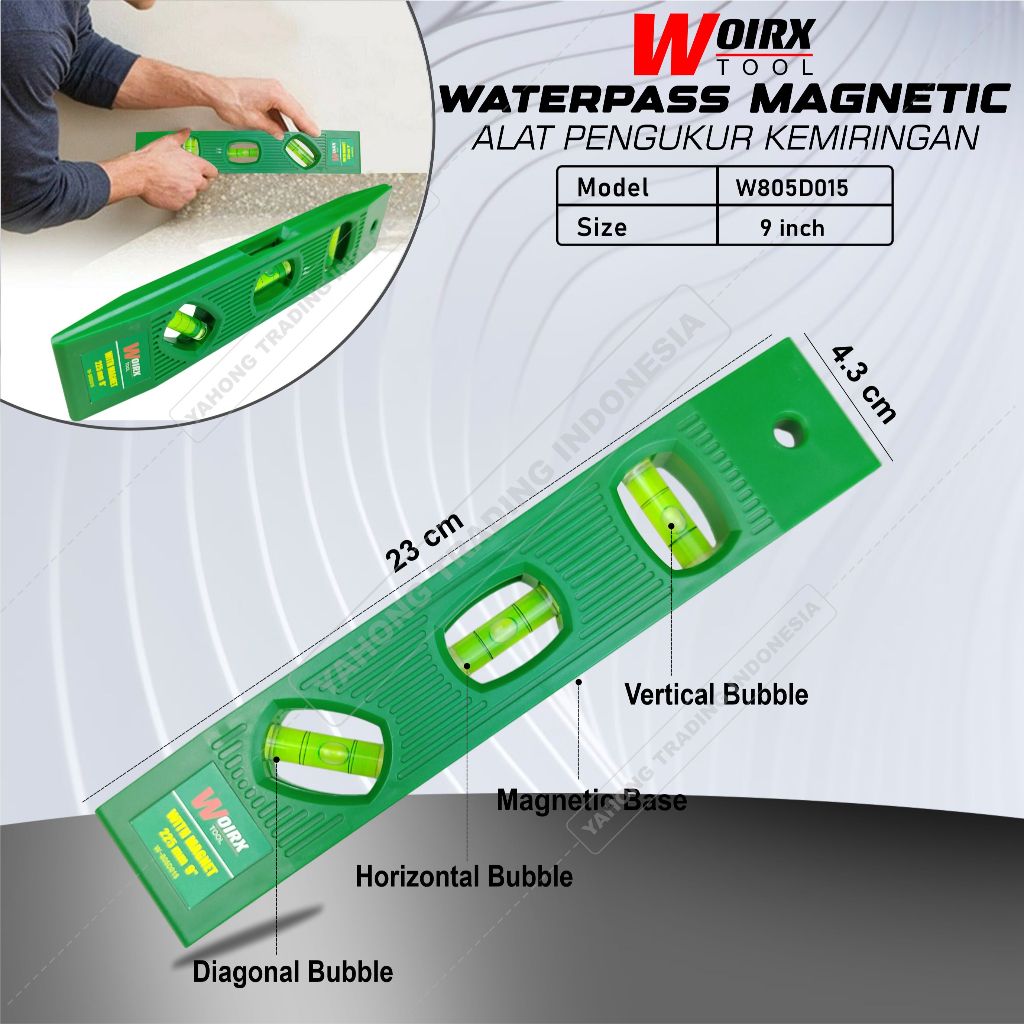 Jual Waterpass Waterpas Magnet Magnetic 9 inch 3 Water WOIRX TOOL ...