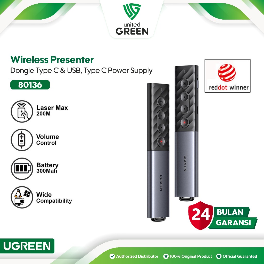 Jual UGREEN Laser Pointer Remote Control Presenter Wireless 2.4ghz Dual Conection USB A + USB C ...