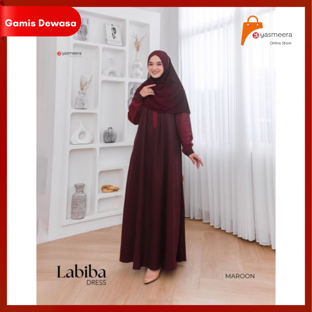Jual YASMEERA - Gamis Dewasa Kombinasi Zara Crepe Premium Brukat Labiba Warna Maroon ( Dress ...