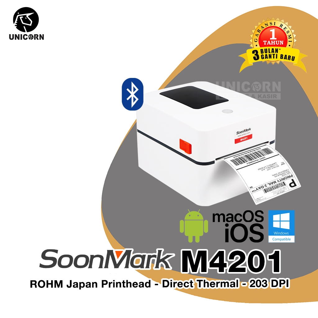 Jual Printer Label Barcode USB Bluetooth 203DPI - SoonMark M4201 M4201BT | Shopee Indonesia