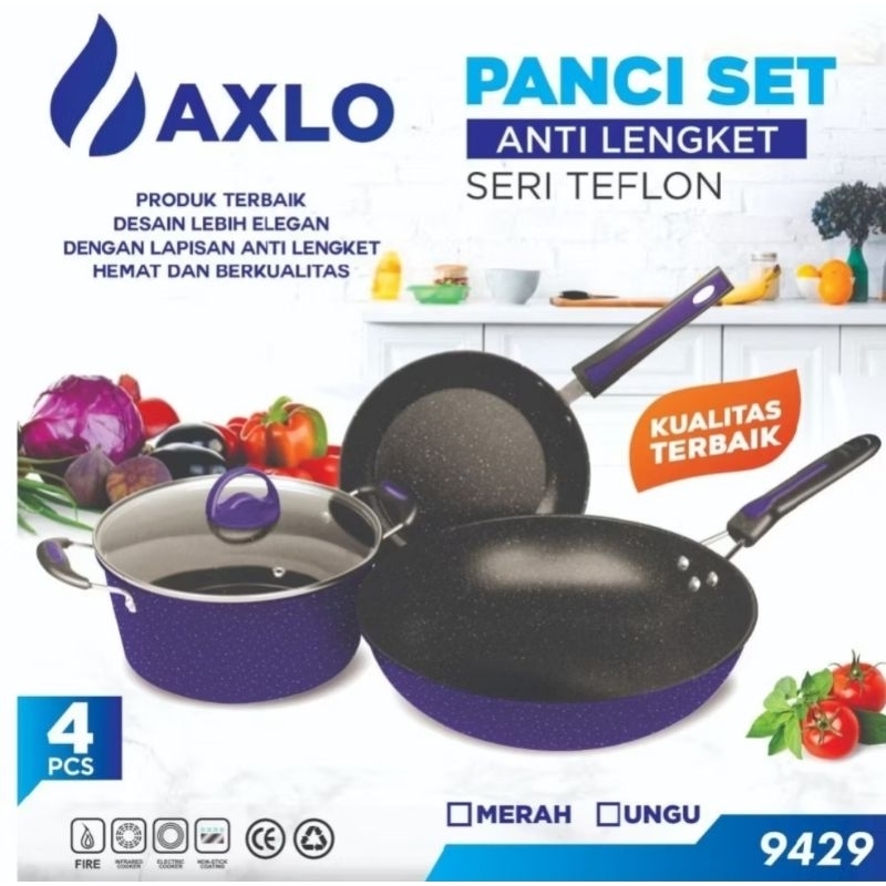 Jual PANCI SET ANTI LENGKET SERI TEFLON AXLO A-9429 panci set serbaguna ...