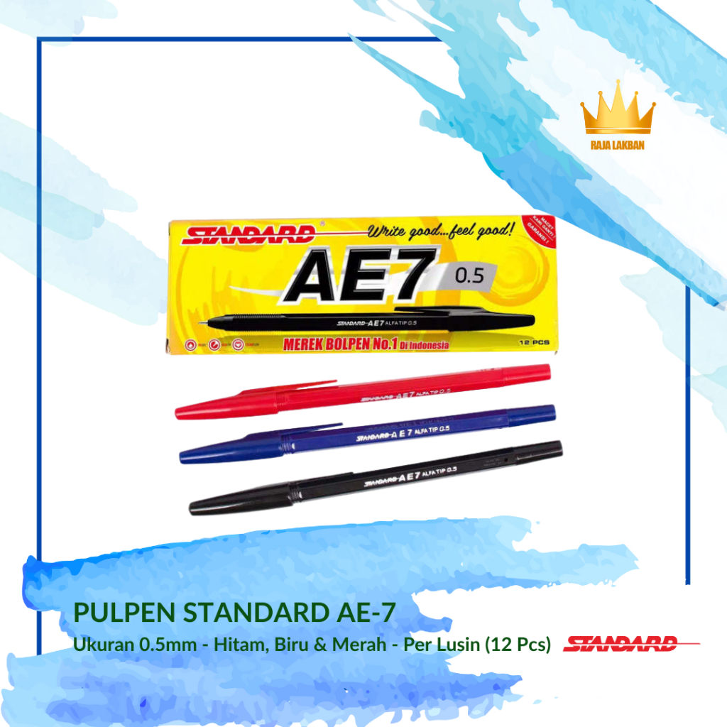 Jual Lusin - Pulpen Ballpoint Standard AE-7 / 0.5 mm/ Hitam/ Merah/ Biru | Shopee Indonesia