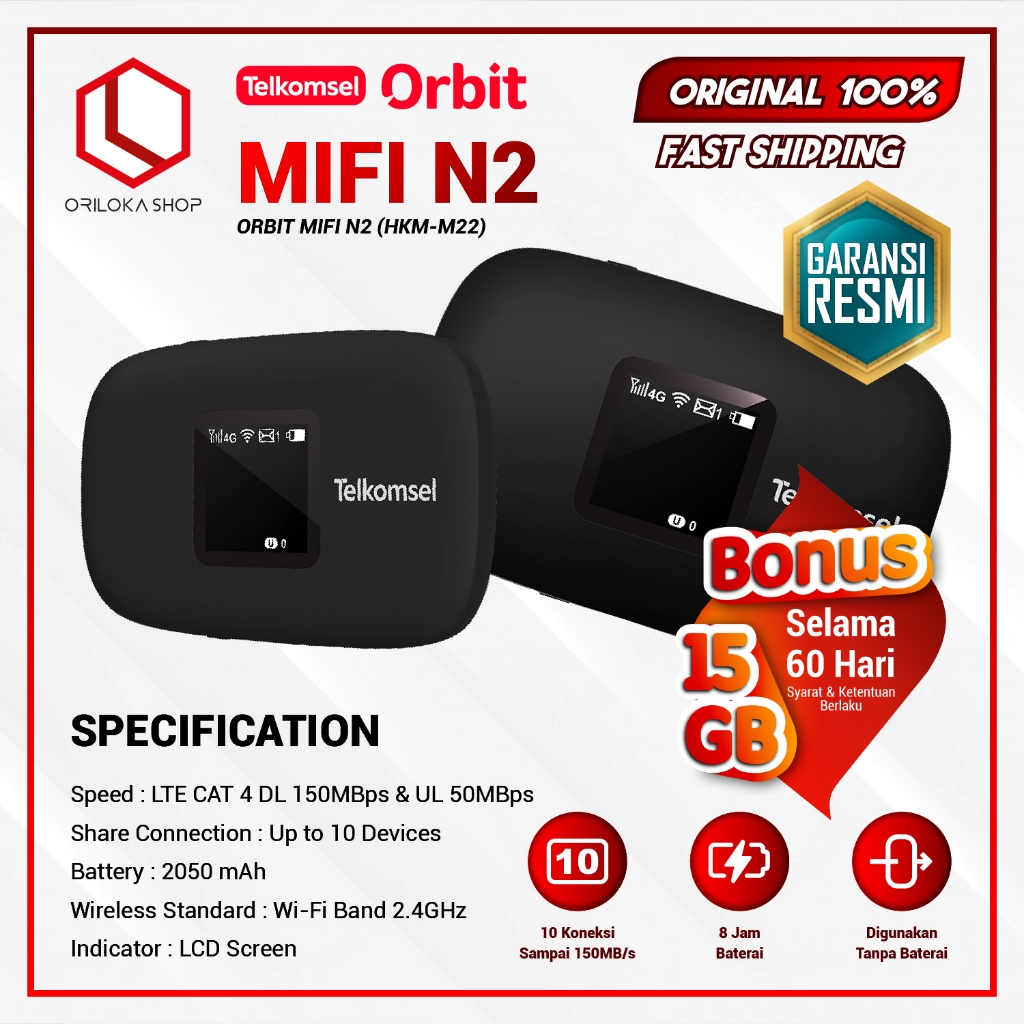 Jual Telkomsel Orbit Mifi N2 / HKM M22 | Modem Mifi Wifi Portable 4G ...