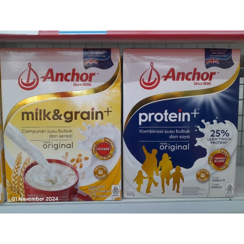 Jual Anchor Susu Bubuk Protein+ Original/milk & grain 350G | Shopee ...