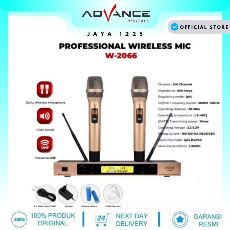 Jual Advance Mic Wireless W-2066 UHF Digital Microphone System Jarak 30 ...