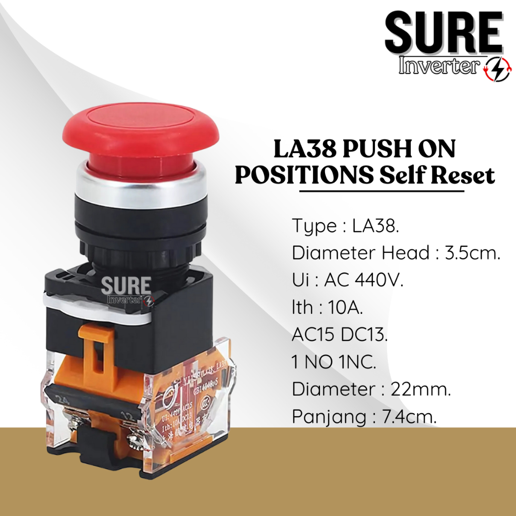 Jual PUSH BUTTON SWITCH ON LA38 SAKLAR JAMUR PUSH ON 22MM Self Reset No Lock Round 1NO 1NC ...