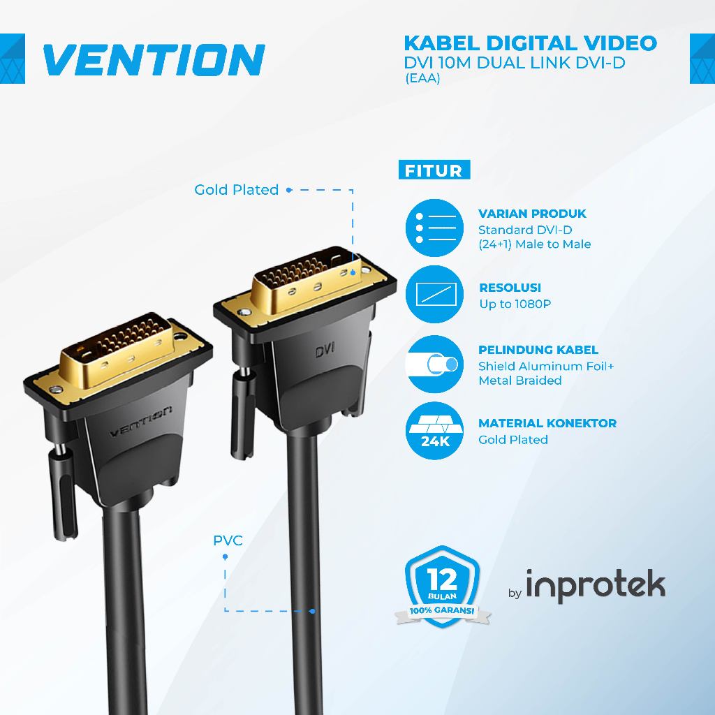Jual Vention EAA 5M-15M Kabel DVI DVI-D Male to Male Dual Link | Shopee ...