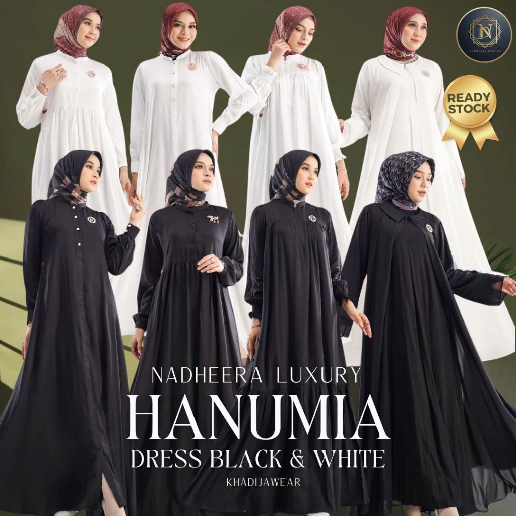 Jual [BISA COD] HANUMIA SERIES NADHEERA LUXURY DRESS HITAM PUTIH POLOS RAYON NADHERA HANUMMIA ...
