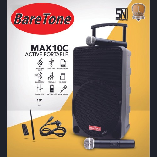 Jual BareTone Speaker Portable MAX10C Speaker Bluetooth 10 Inch Mini ...