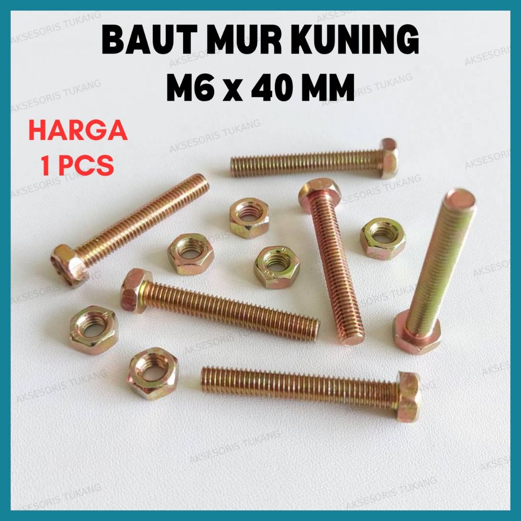 Jual Baut Mur Hexagon Kuning M6 x 40 mm Baut Hex BMK 6x40 ( Kunci 10 ) | Shopee Indonesia