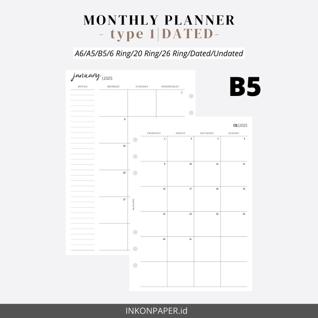 Jual B5 - Planner 2025, Monthly Planner 2025 by INK_ON_PAPER | Shopee ...