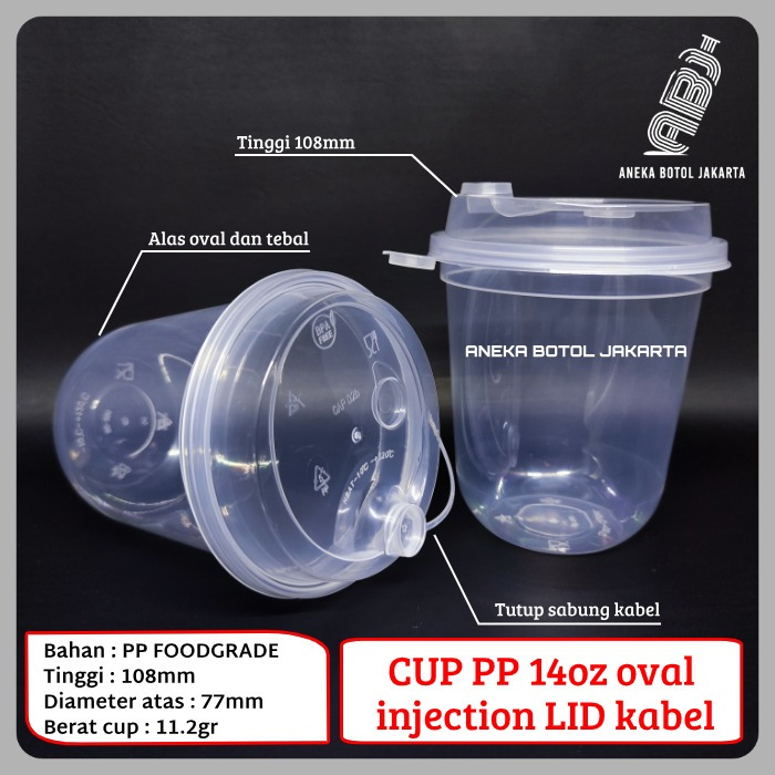 Jual Cup PP injection 12 oz oval tebal / Gelas Plastik PP 380ml injection tebal isi 25pcs ...