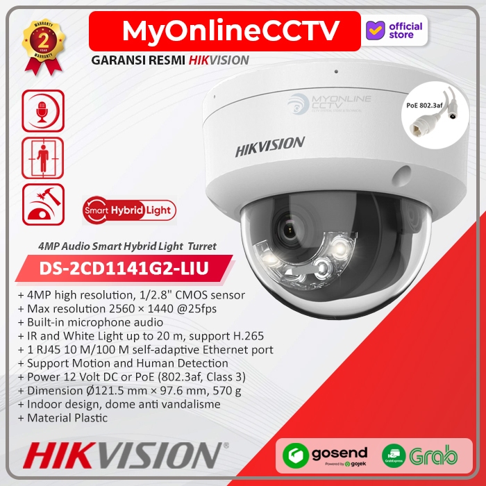 Jual DS-2CD1141G2-LIU Hikvision 4MP Smart Hybrid Audio IP Camera POE CCTV Indoor Dome | Shopee ...