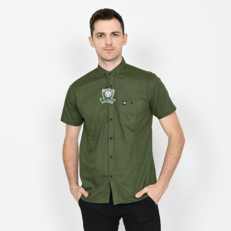 Jual Hijau army kemeja polos pria lengan pendek bahan katun cigaret ...