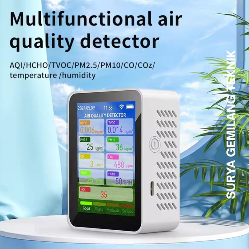 Jual WiFi Air Quality Meter AQI 9in1 CO CO2 PM2.5 PM10 HCHO TVOC Tuya ...