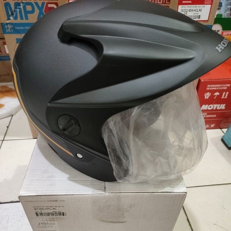 Jual helm setengah / half helmet Honda AHM original Blue v2 biru gelap | Shopee Indonesia