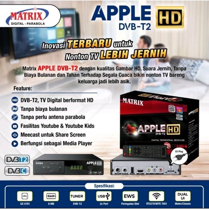 Jual STB Set Top Box Matrix Apple DVB T2 Penerima Siaran Digital Full HD 1080 | Shopee Indonesia