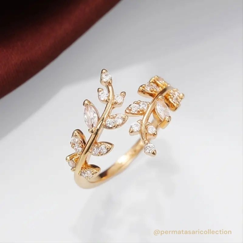 Jual Cincin Adjustable Emas Perak / Ring Batu Permata Putih Silver Gold ...