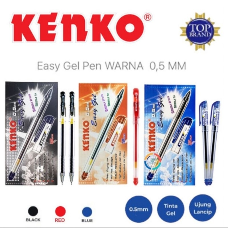 Jual Pen Kenko Easy Gel Hitam Biru Merah Pink Orange Ungu Hijau Violet (12pcs) | Shopee Indonesia