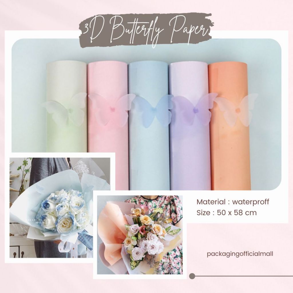 Jual 3D BUTTERFLY PAPER / CELLOPHANE / FLORIST PAPER / KERTAS BUKET ...