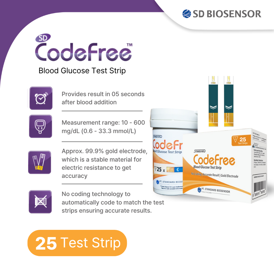 Jual SD BIOSENSOR CodeFree Blood Glucose Test Strips 25 pcs / Strip ...