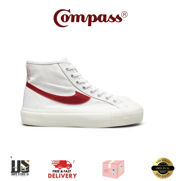 Jual Sepatu Compass Gazelle High White Red | Shopee Indonesia