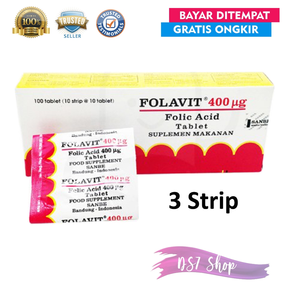 Jual 3 Strip Folavit 400 mcg Vitamin Program Hamil dan Kehamilan Asam ...