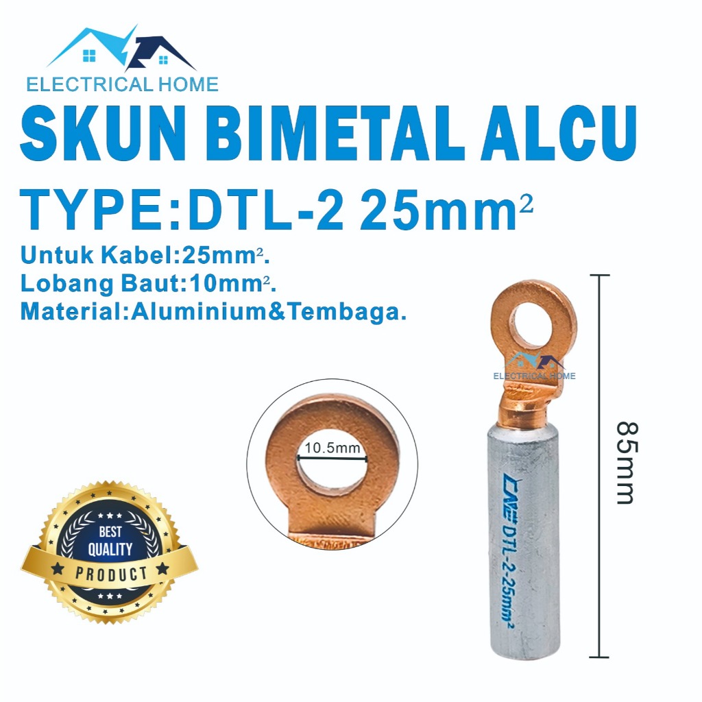 Jual Skun Kabel Bimetal AL-CU DTL-2 25mm-M10 Best Quality. | Shopee ...