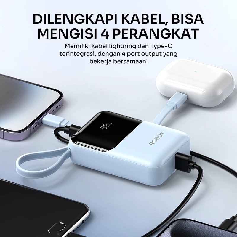Jual ROBOT Mini Powerbank 9.000mAh RT16 LED Display dengan 2 Kabel ...