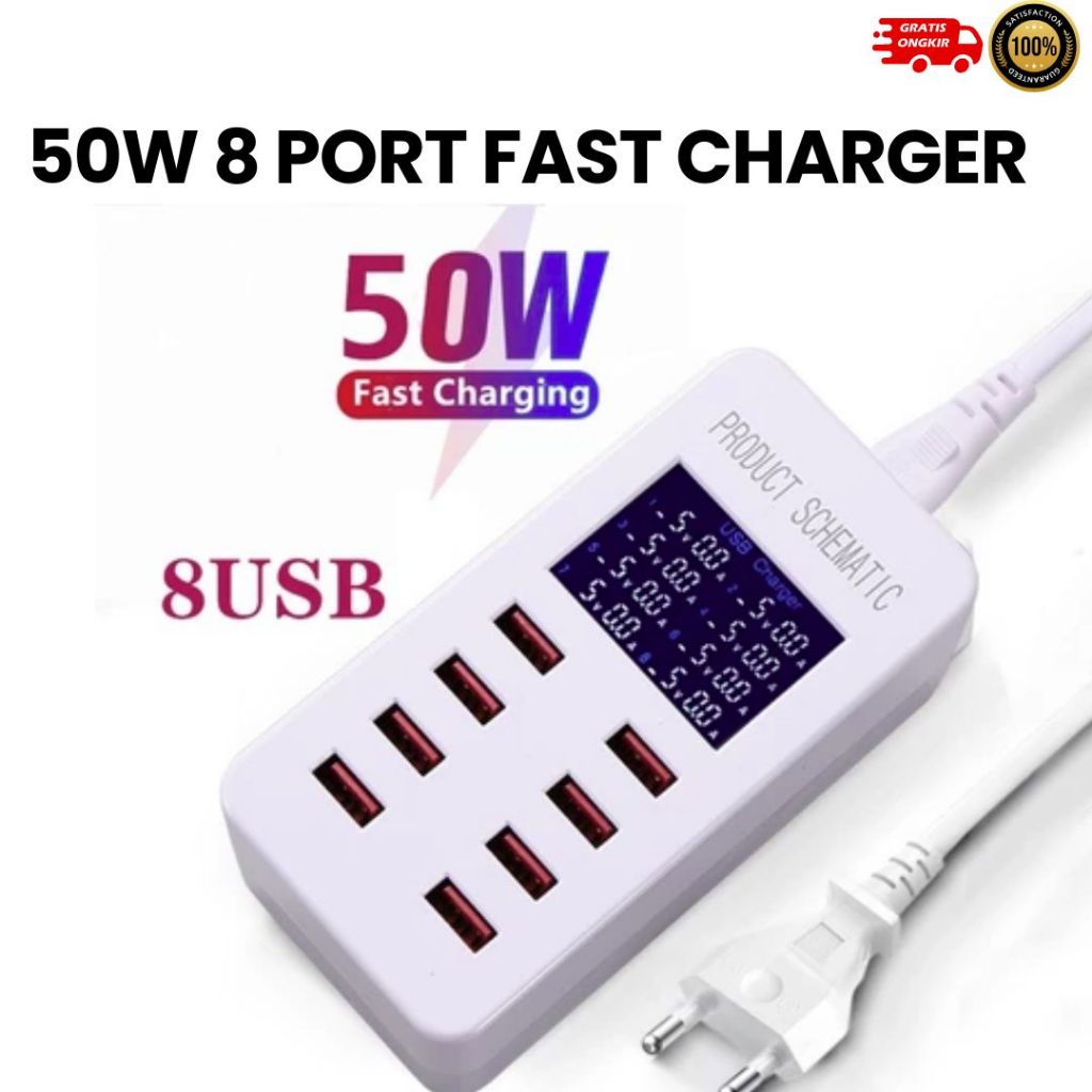 Jual 50W 8 USB Port Multi Port Fast Charger Tampilan Digital Fast ...
