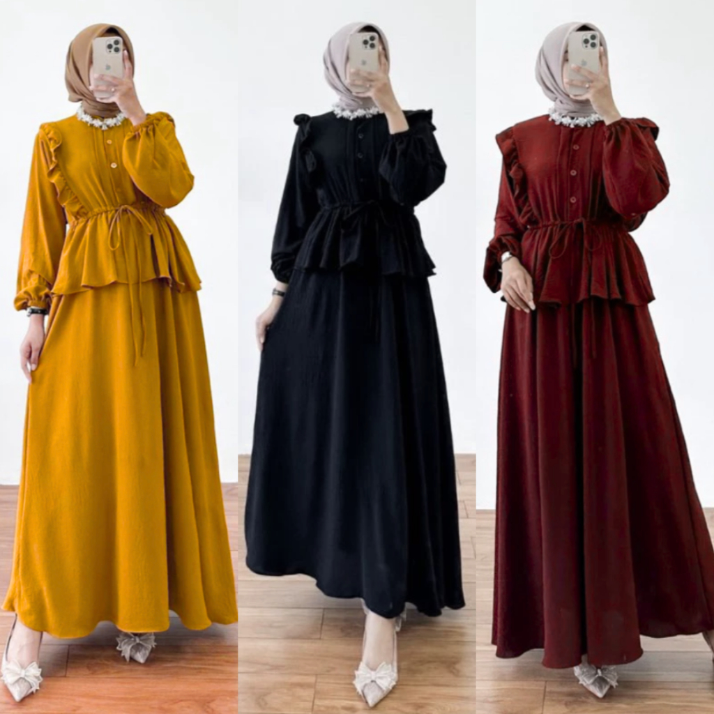 Jual Ivana Dress Ruffle Maxi Crinkle | Gamis Ruffle Muslim Wanita ...