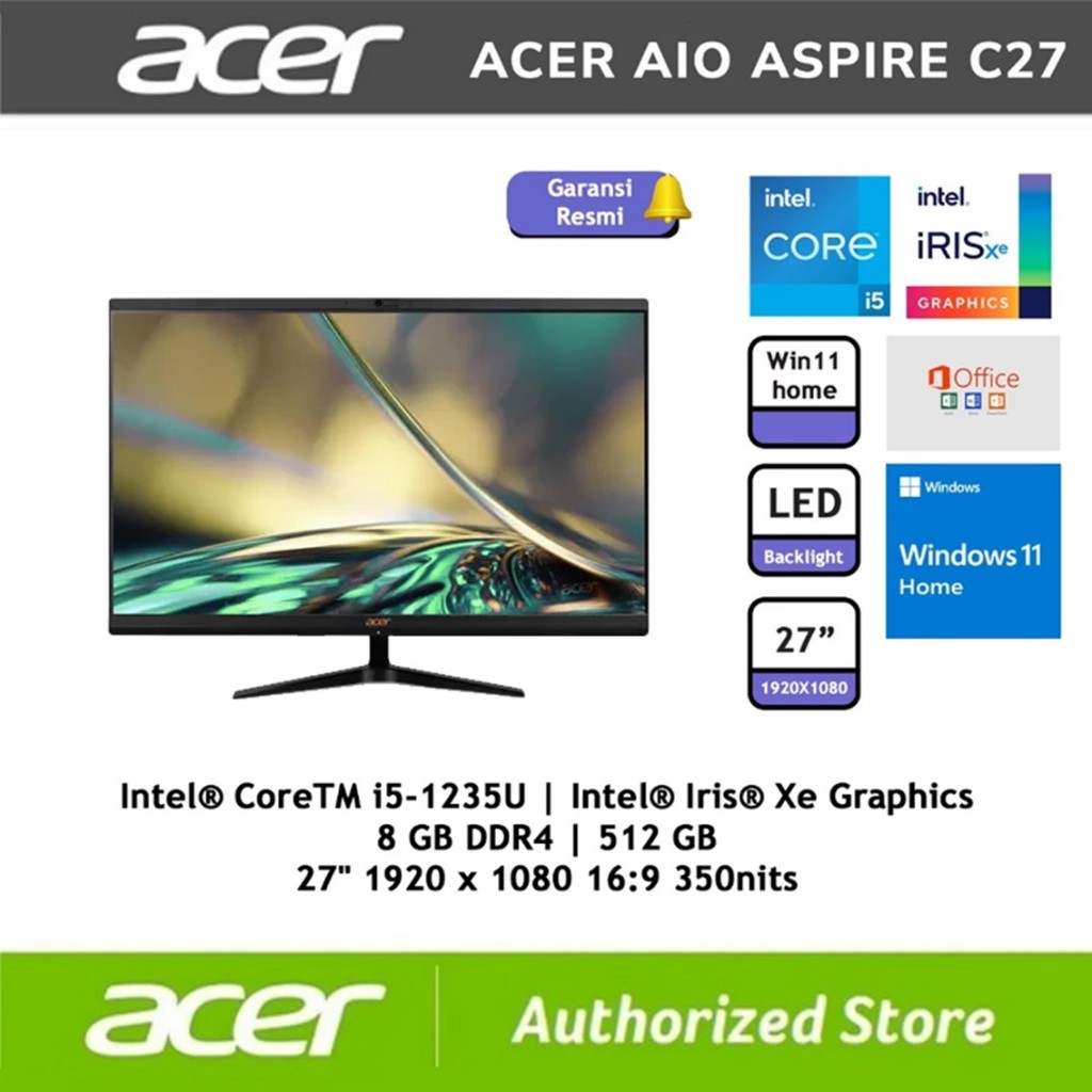 Jual Acer AIO Aspire C27-1700 i5 1235U 8GB 512GB W11 + OHS 27.0FHD IPS ...