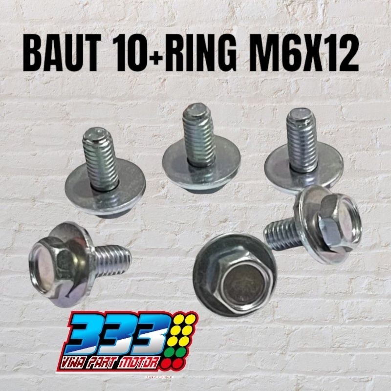 Jual baut 10 M6 X 12 set ring baut cover knalpot motor universal putih ...