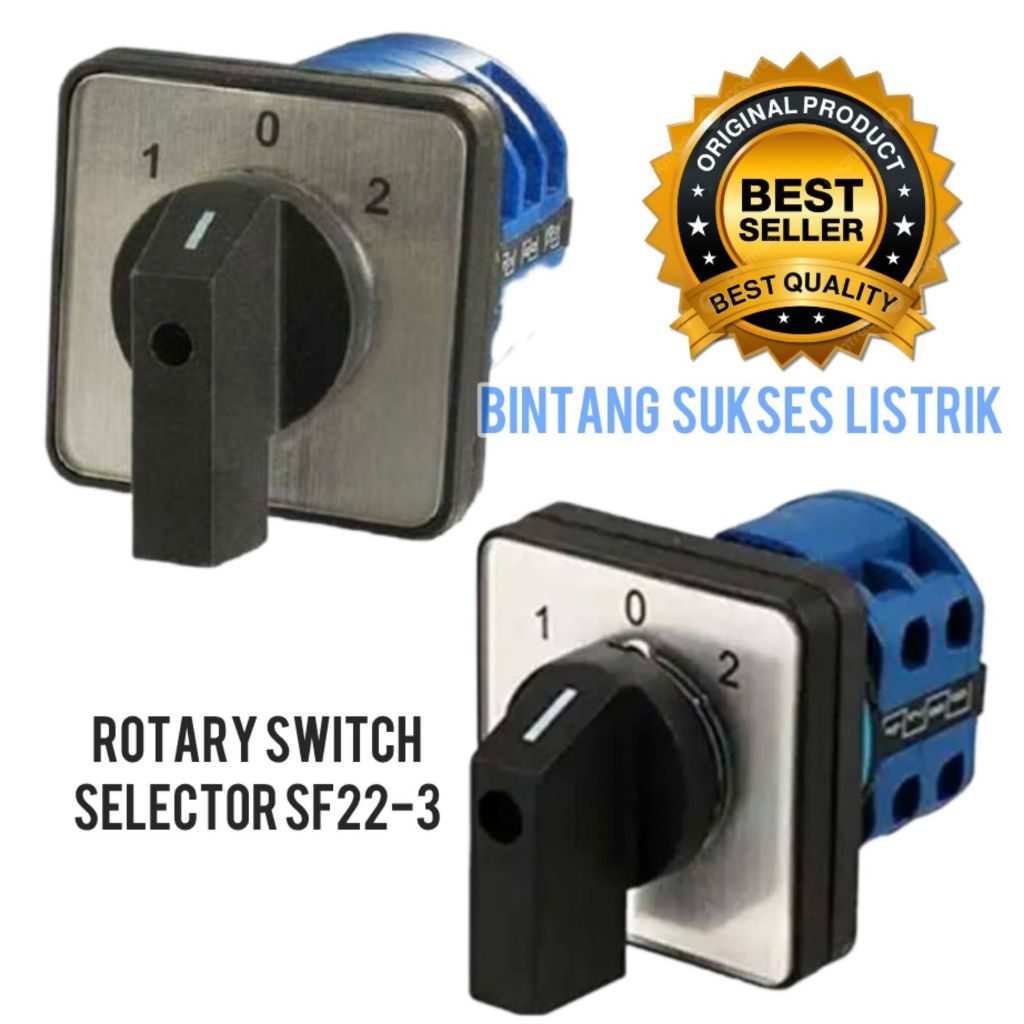 Jual ORIGINAL Selector Switch 3 Position 1P 1-0-2 SF22-3-1 Selektor Swit 3 Posisi 1 Phase Rotary ...