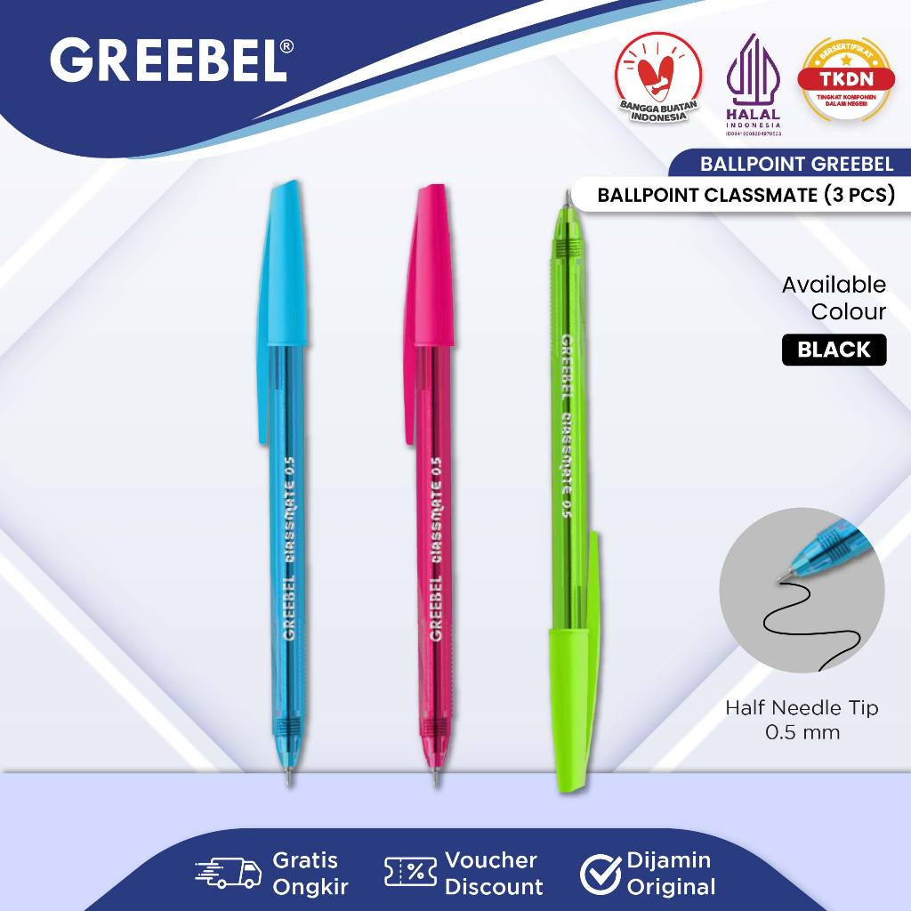 Jual GREEBEL Pulpen Ballpoint / Classmate 0.5 Hitam (3PCS/SET) / Pulpen Greebel / Pena / Ballpen ...
