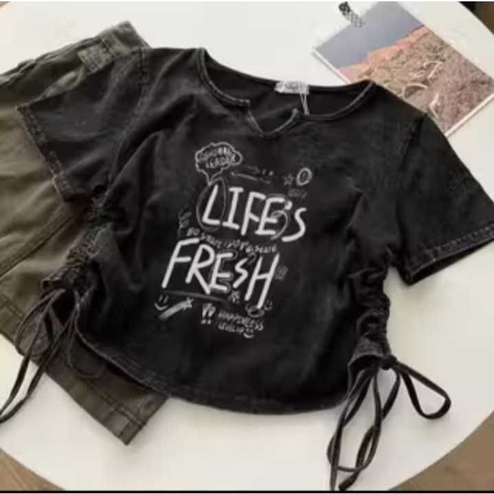 Jual Kaos Overisze Crop SERUT LIFE FRESH FULL PRINT (LD 106, P 45 ...