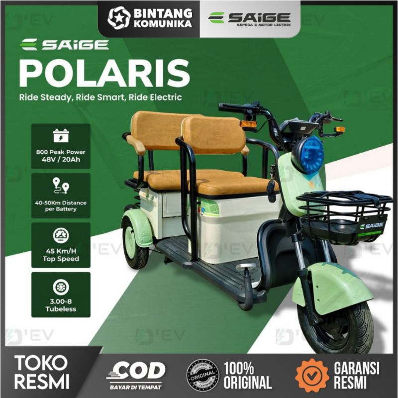 Jual SEPEDA LISTRIK RODA 3 - SAIGE POLARIS DAN AURORA, 800watt 20Ah ...