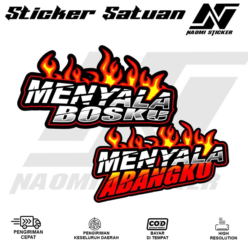 Jual Stiker Sticker Satuan Menyala abangku / Menyala Bosku sticker helm ...