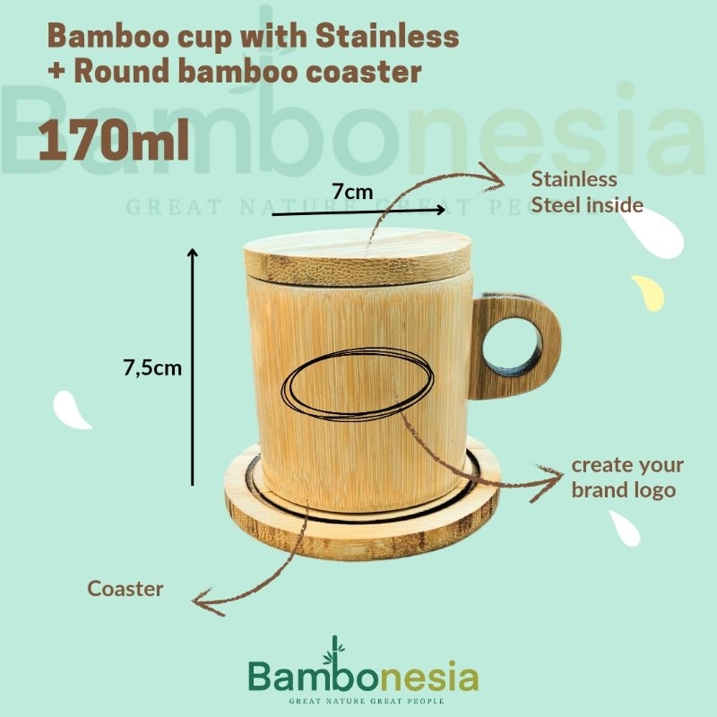Jual GELAS CANGKIR BAMBU ESTETIK DENGAN STAINLESS Plus COASTER bambu ...