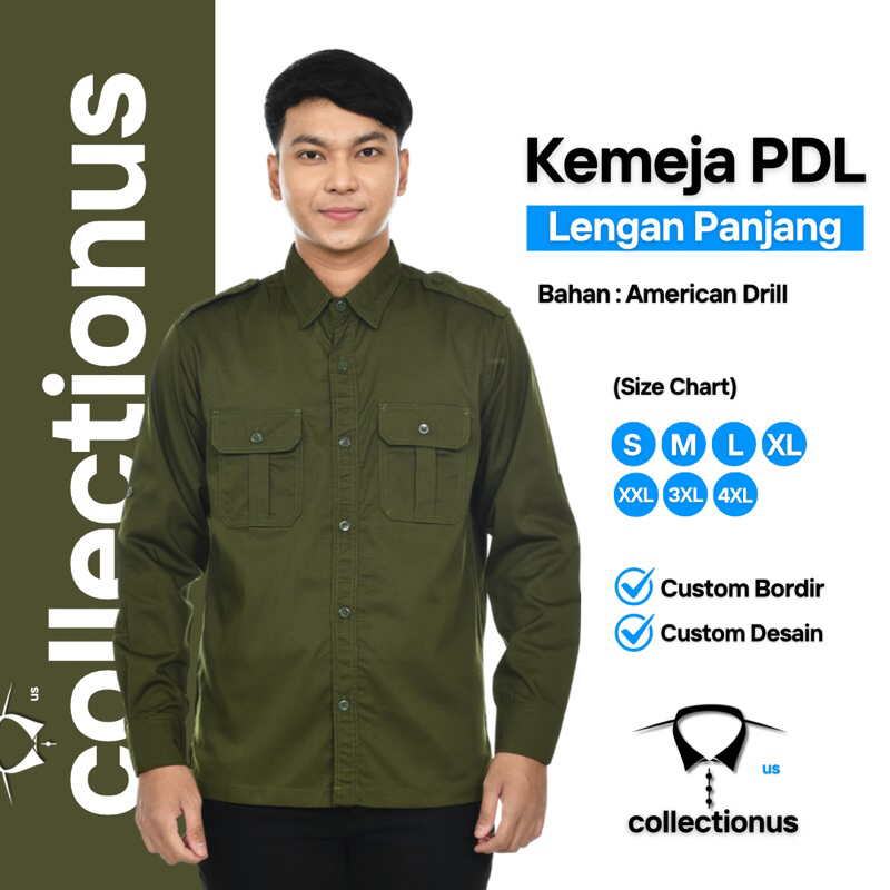 Jual Baju Kemeja PDL PDH Hijau Army Lengan Panjang Seragam Kerja Dinas ...
