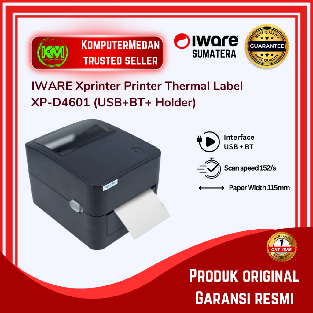 Jual IWARE Xprinter Printer Thermal Label XP-D4601 D4601 D4601BT (USB+BT+ Holder) | Shopee Indonesia