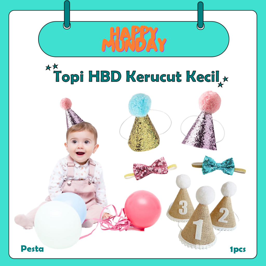 Jual Happymunday Topi Kerucut Kain / Pita Leher | Mini Party Baby Hat ...